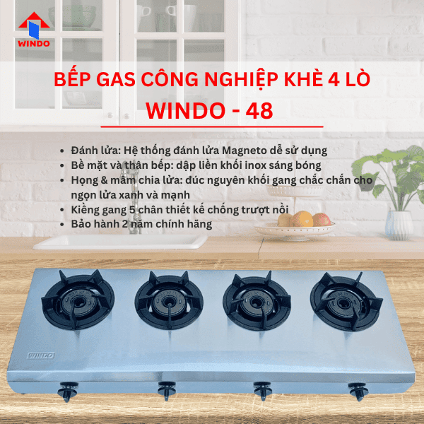 Bếp gas công nghiệp khè 4 lò Windo - 48