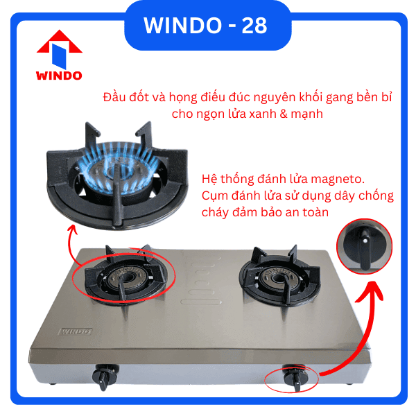 Bếp gas công nghiệp khè 2 lò Windo - 28